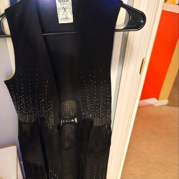 Vocal | Jackets & Coats | Black Sleeveless Rhinestone Vest By Vocal | Poshmark